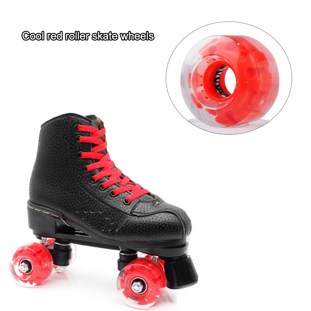 VKEDA Luminous Light up Roller Skate Wheels with Bearings 4Pcs Outdoor Roller Skate Wheels Flash 32mm x 58mm Suitable for Double Row Skating and Skateboard (Red)