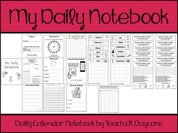 Printable My Daily Calendar Notebook