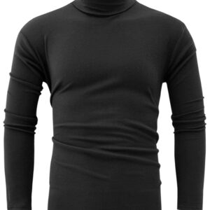 jonivey Mens Basic Turtleneck Long Sleeve Lightweight Soft Casual Knit Fitted Thermal T-Shirt Pullover Tops (03Black,XL)