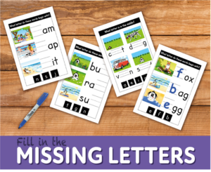 ‘fill in the missing letters’ worksheets (4-7 years)