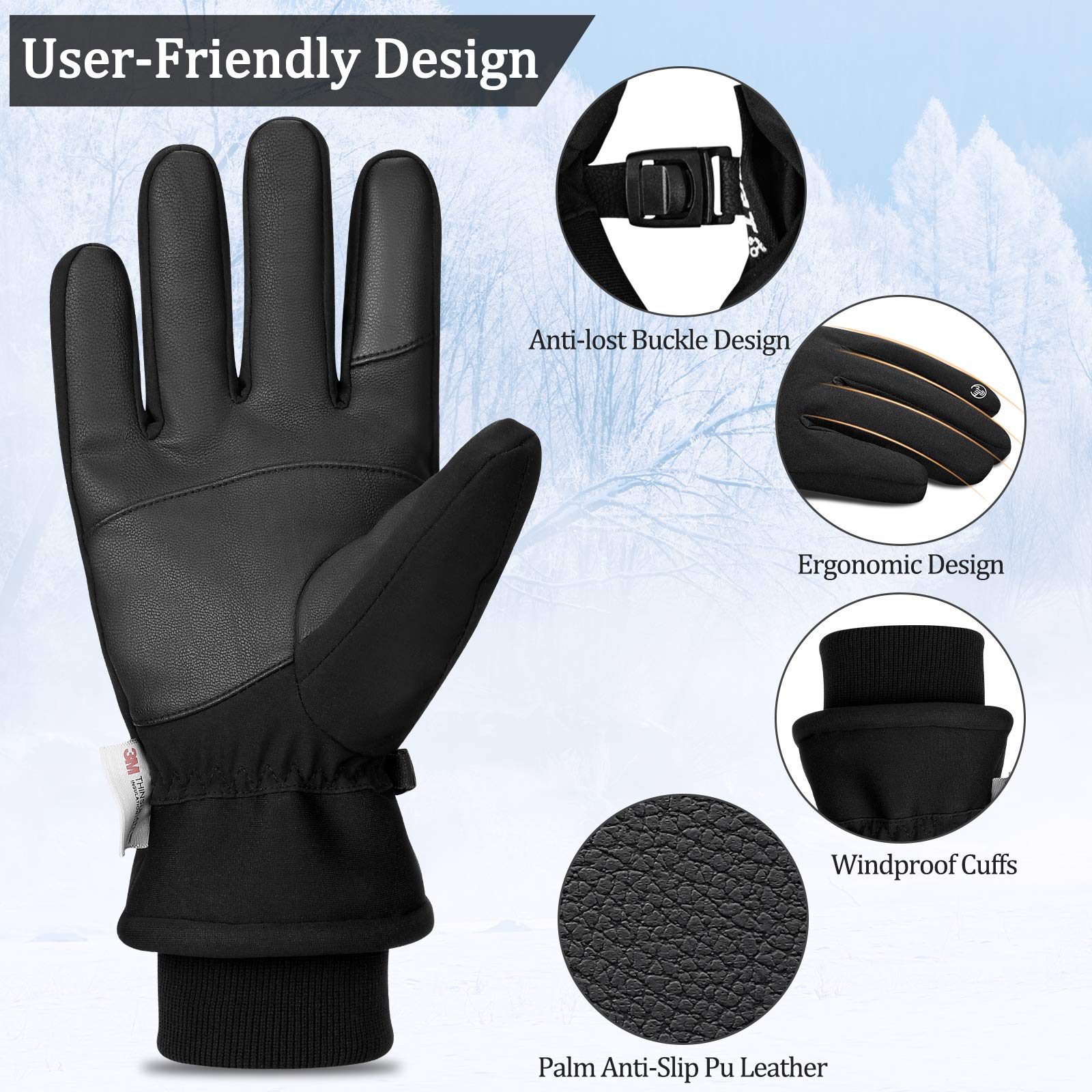 Cevapro -30℉ Winter Gloves Waterproof Cold Weather Gloves Touchscreen Thermal Ski Gloves for Men Women Running