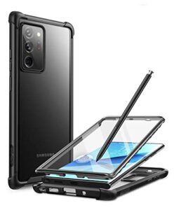 clayco forza series case for samsung galaxy note 20 ultra, built-in screen protector compatible with fingerprint id, full-body rugged cover, 6.9 inch, 2020 release (black)