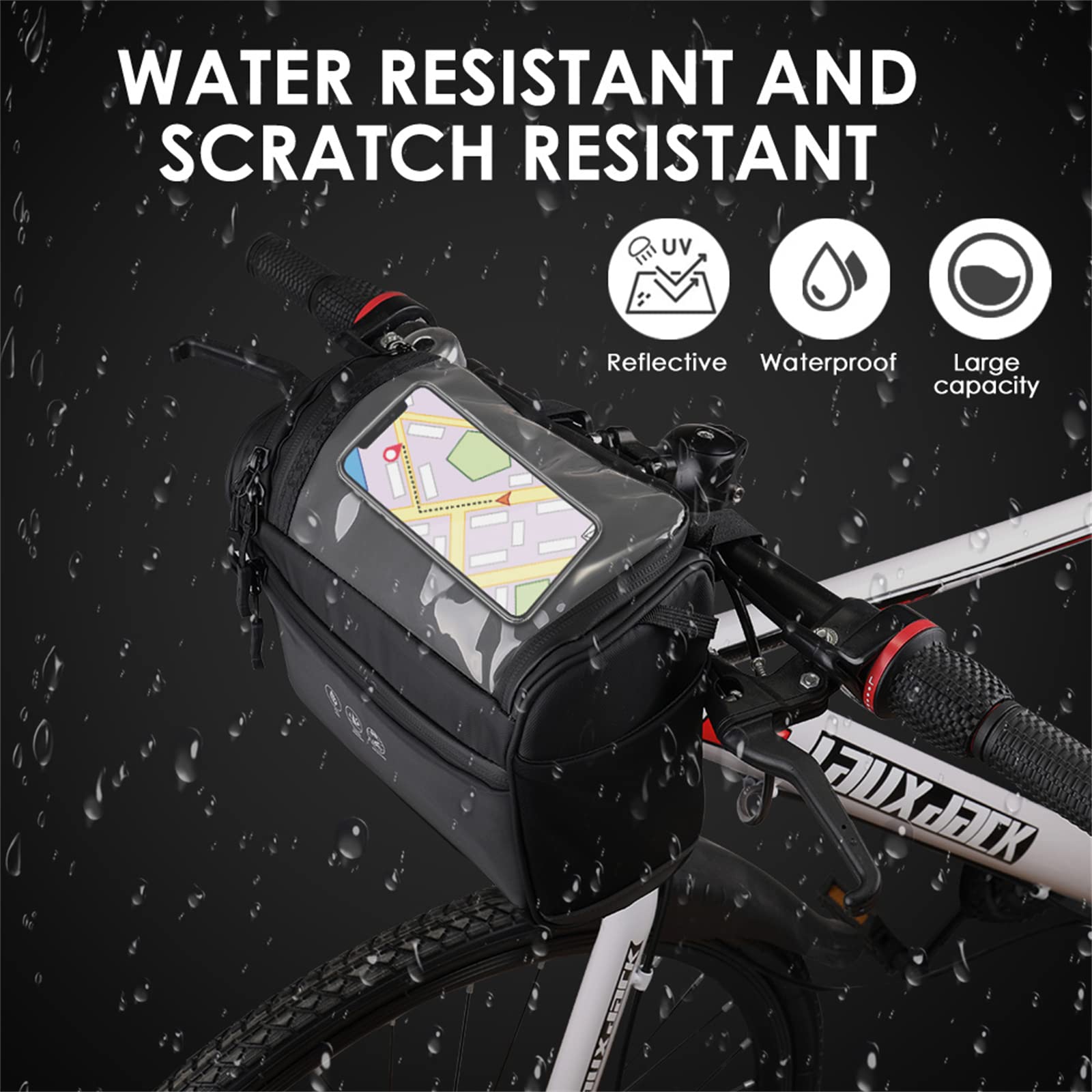 WOTOW Bike Front Handlebar Bag - Large Reflective Bicycle Handlebar Basket Bags Waterproof Storage Pannier for Bike Touchable Transparent Phone Holder Pouch for Men Women Road MTB Outdoor Cycling 3.5L