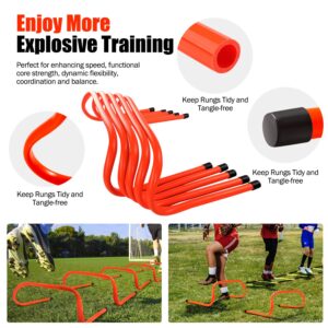 12 Rung Agility Training Ladder Kit – with A Carry Bag, Extra 5pcs of 6 Inch Speed Hurdles– All Purpose Football Soccer Agility Training Fitness Equipment