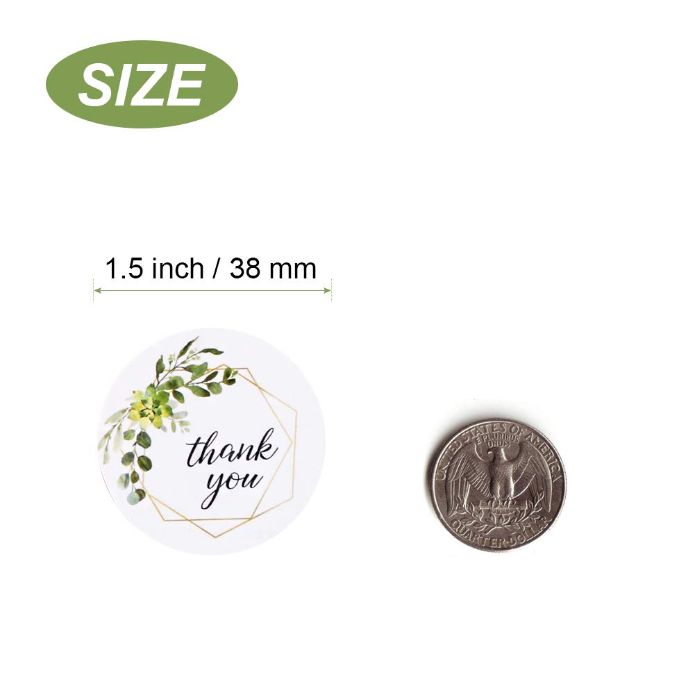 Thank You Stickers 500pcs A Roll, 1.5 inch Small Business Label 4 Greenery Designs Paper Mail Stickers for Envelope Gift Bags Treat Box