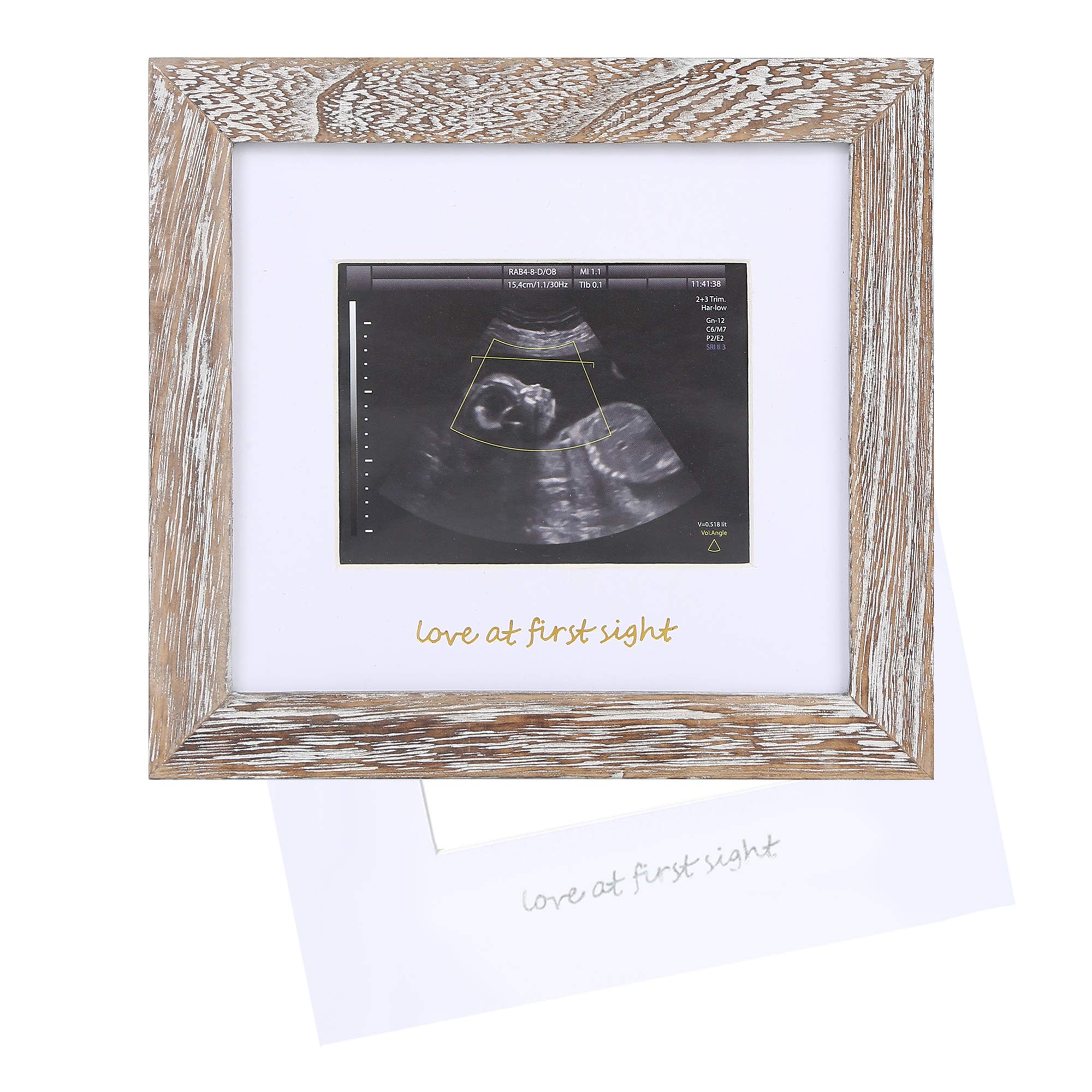 IHEIPYE Baby Love at First Sight Sonogram Keepsake Frame - Ultrasound Picture Frame - Pregnancy Announcement Frame for Expecting Parents, Gender Reveal Party, Grandparents, Rustic White