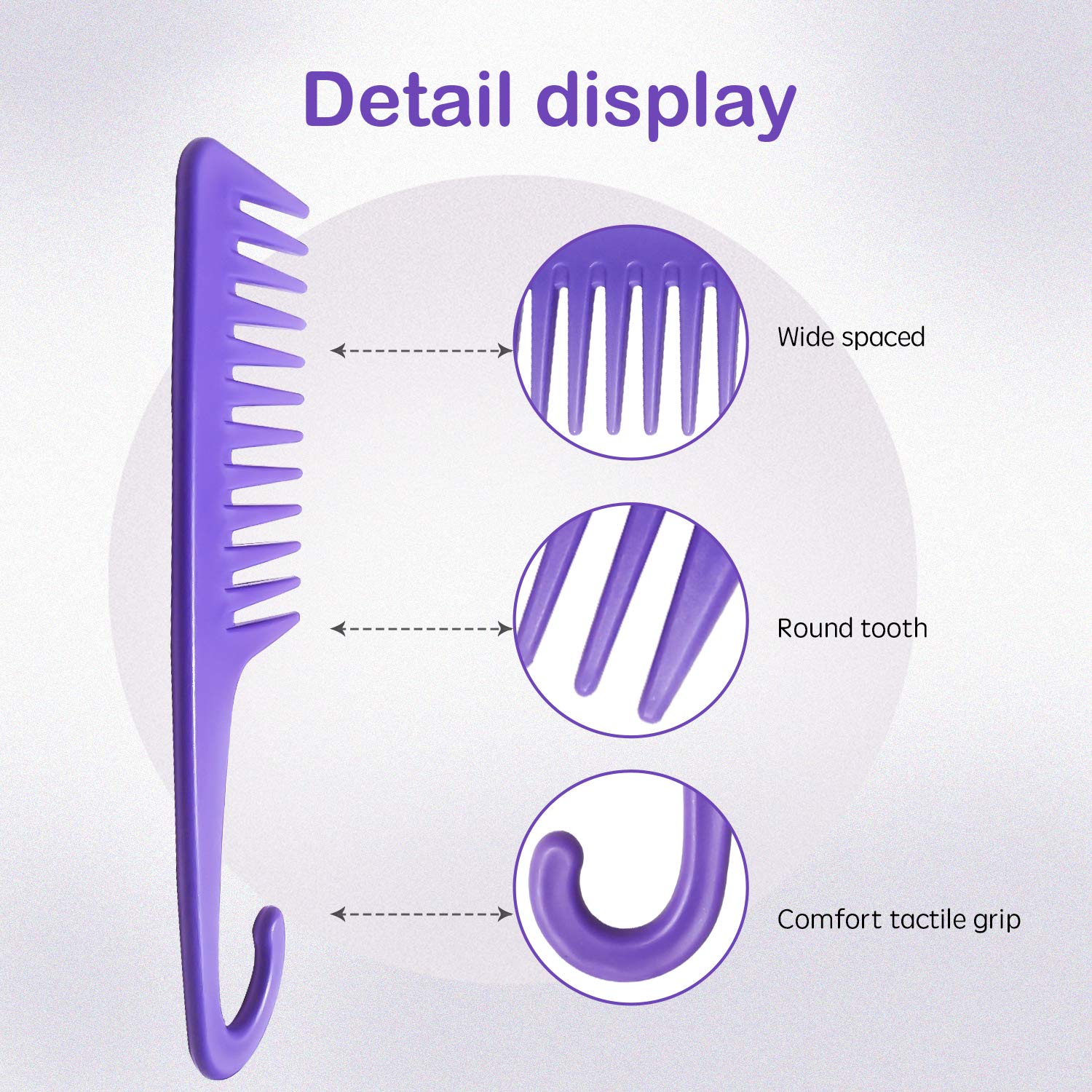 Wapodeai Wide Tooth Comb Detangling Hair Brush, Premium Care Handgrip Comb, Apply to For Curly, Wet, Dry, Thick Hair Etc. (Purple)