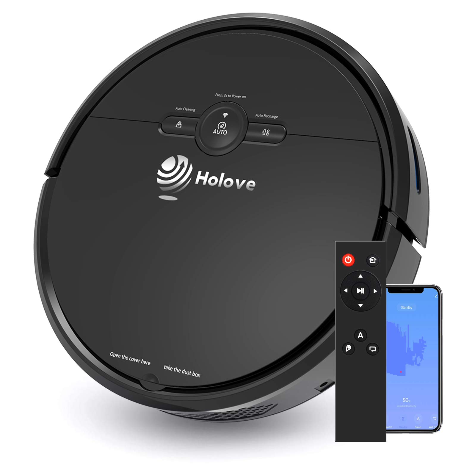 Holove Robot Vacuum Cleaner and Dry Mopping Sweeper, Slim D2 WiFi 1800PA Strong Suction with Automatic Self-Charging, Robotic Vacuum Cleaner for Pet Hair, Hard Floor and Low Pile Carpet