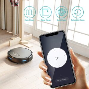 Holove Robot Vacuum Cleaner and Dry Mopping Sweeper, Slim D2 WiFi 1800PA Strong Suction with Automatic Self-Charging, Robotic Vacuum Cleaner for Pet Hair, Hard Floor and Low Pile Carpet