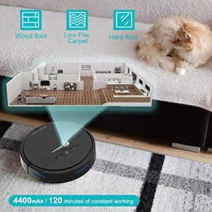 Holove Robot Vacuum Cleaner and Dry Mopping Sweeper, Slim D2 WiFi 1800PA Strong Suction with Automatic Self-Charging, Robotic Vacuum Cleaner for Pet Hair, Hard Floor and Low Pile Carpet