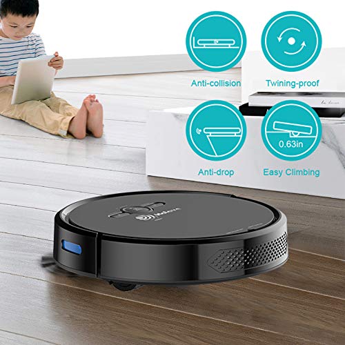 Holove Robot Vacuum Cleaner and Dry Mopping Sweeper, Slim D2 WiFi 1800PA Strong Suction with Automatic Self-Charging, Robotic Vacuum Cleaner for Pet Hair, Hard Floor and Low Pile Carpet