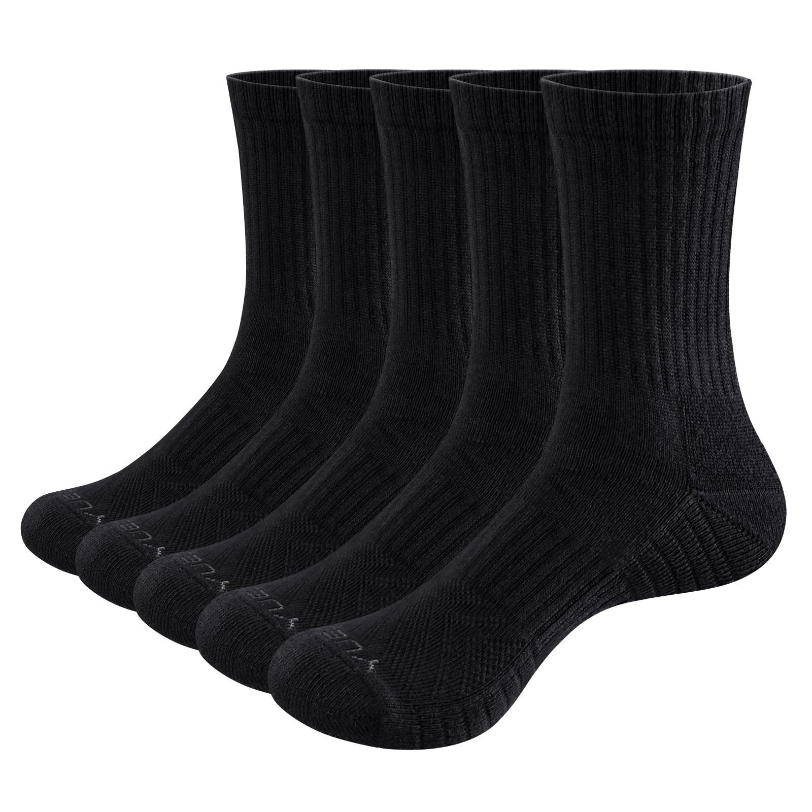 YUEDGE Women's Black Work Boot Socks Performance Moisture Wicking Cotton Sports Athletic Workout Training Cushion Crew Socks For Women 6-9, 5 Paris