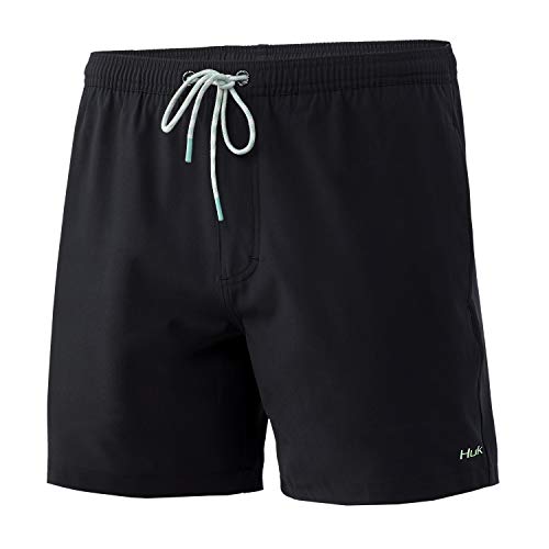 HUK Men's Standard Volley 5.5" Elastic Waist Quick-Dry Swim Shorts, Black, X-Large