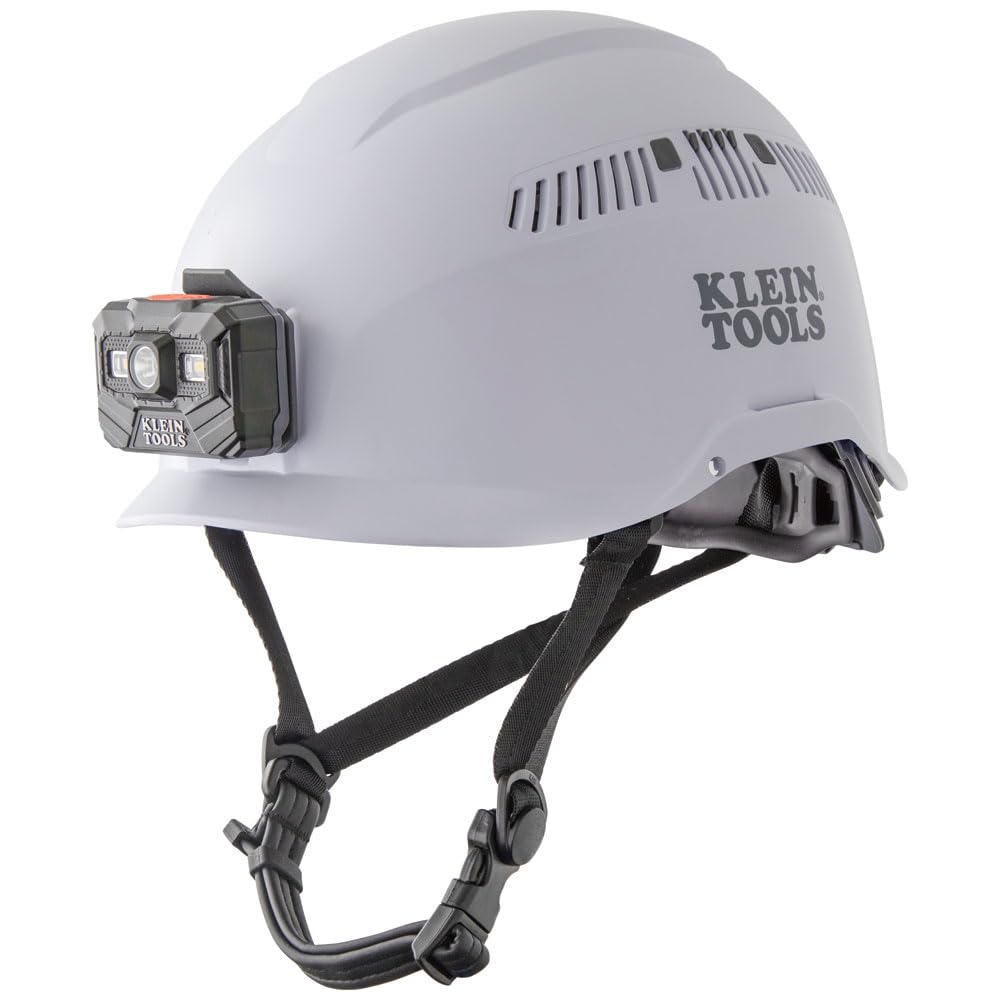 Klein Tools 60150 Safety Helmet, Vented, Rechargeable Headlamp, Tested to Tough Industrial Hard Hat Safety Standards, White