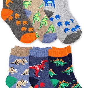 Jefferies Socks boys Boy s Dinosaur Pattern Cotton Crew Socks 6 Pack Multi Small, Multi, Small US