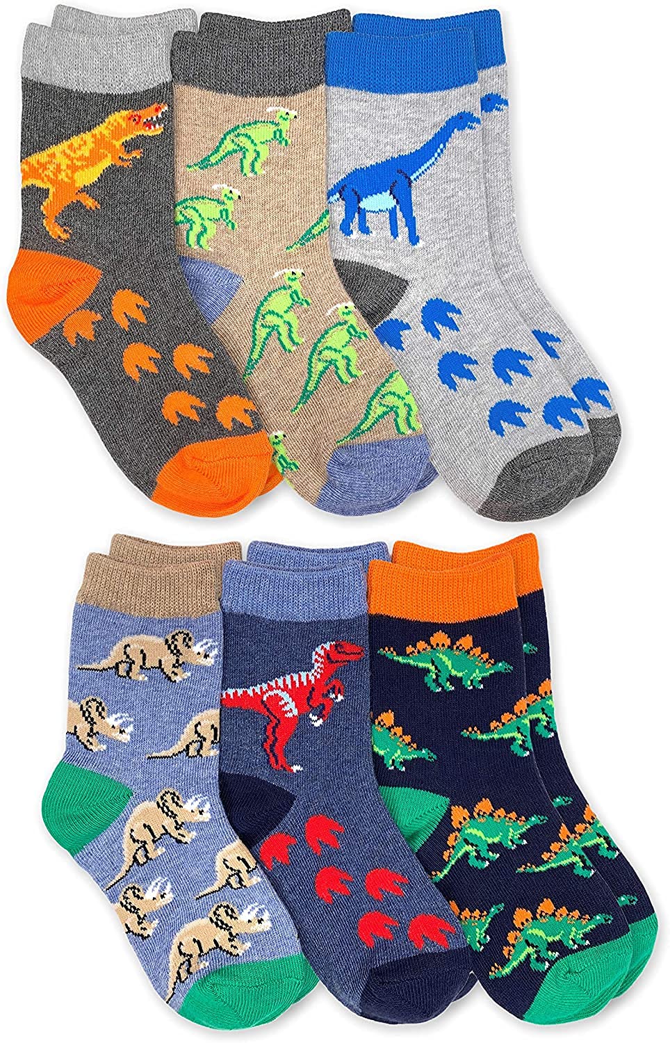 Jefferies Socks boys Boy s Dinosaur Pattern Cotton Crew Socks 6 Pack Multi Small, Multi, Small US