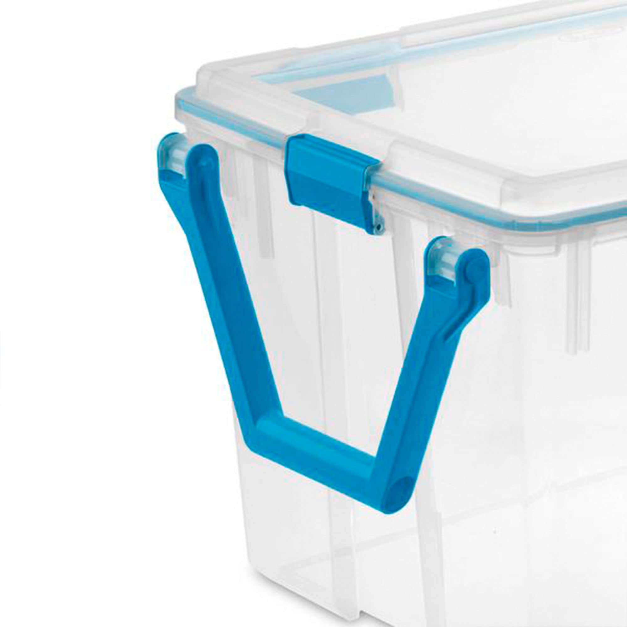 Sterilite 120 Qt Wheeled Gasket Box, Stackable Storage Bin with Latching Lid, Handle and Tight Seal, Plastic Container with Clear Base and Lid, 9-Pack