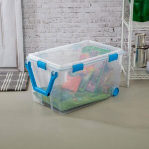 Sterilite 120 Qt Wheeled Gasket Box, Stackable Storage Bin with Latching Lid, Handle and Tight Seal, Plastic Container with Clear Base and Lid, 9-Pack