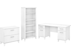 bush set013wh 60-inch w office desk w/lateral file cabinet and 5-shelf bookcase white