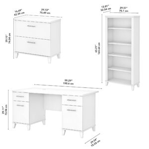 Bush SET013WH 60-Inch W Office Desk w/Lateral File Cabinet and 5-Shelf Bookcase White