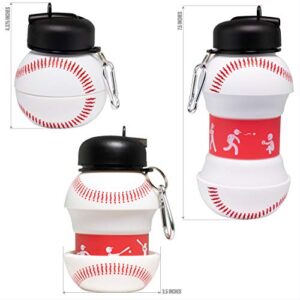 Maccabi Art Clip-On Collapsible BPA-Free Silicone Baseball Water Bottle for Kids, 18 Oz. Size