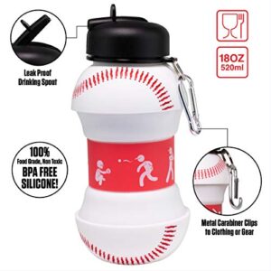 Maccabi Art Clip-On Collapsible BPA-Free Silicone Baseball Water Bottle for Kids, 18 Oz. Size