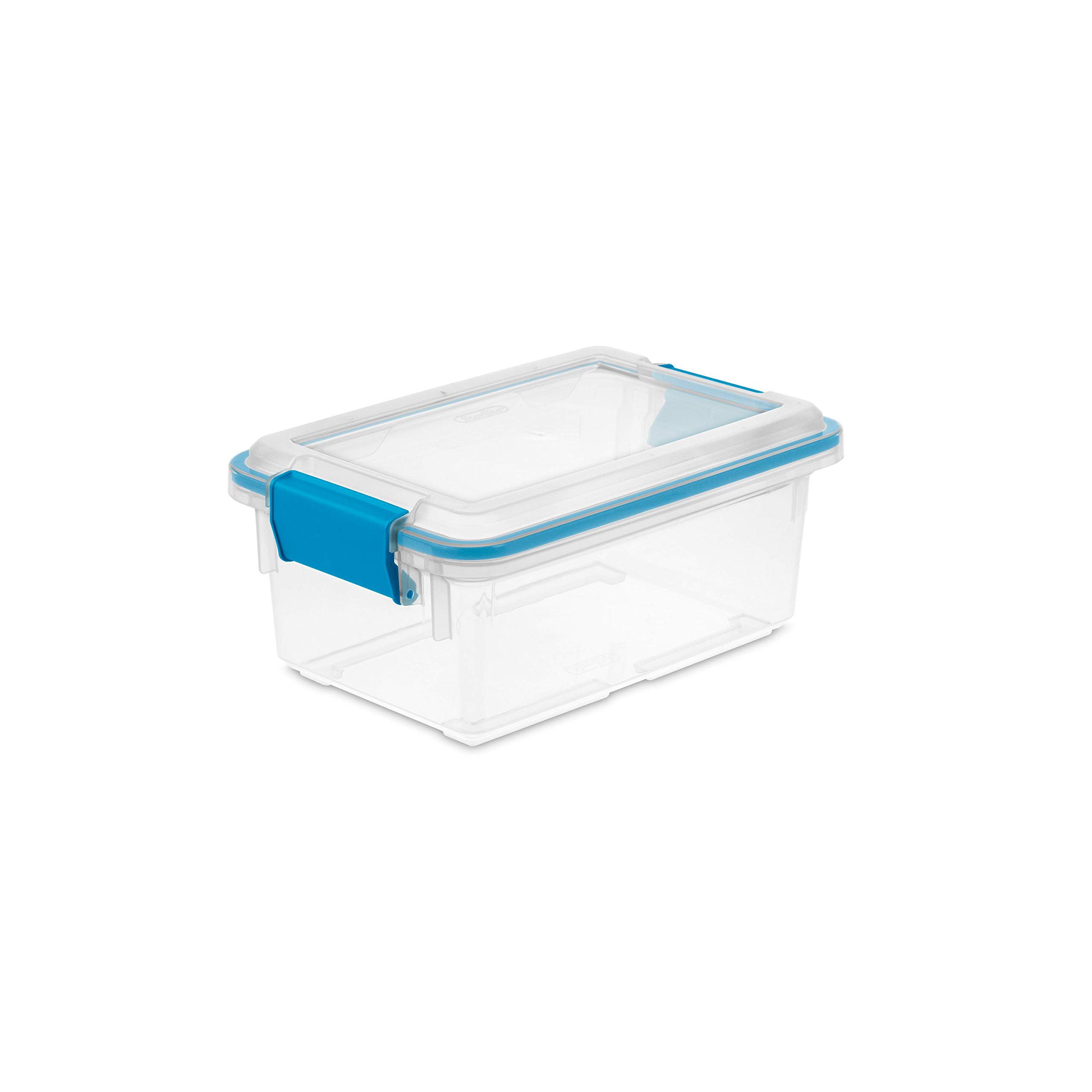 Sterilite 7.5 Qt Gasket Box, Stackable Storage Bin with Latching Lid and Tight Seal, Plastic Container to Organize Basement, Clear Base, Lid, 12-Pack