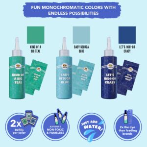 DOODLE HOG Blue Colors Tie Dye Kit in Beach Bum Blue Tie Dye – Custom Clothing Dye with 6 Refills for Summer Activities for Kids - Tie Dye Supplies with Aqua Tie Dye Techniques Guide DIY