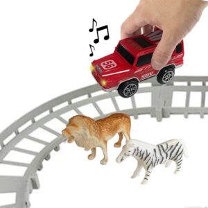 ArtCreativity Battery Operated SUV Playset for Kids, Adventure Play Set with 3 Animal Figurines, 10 Tracks, and SUV Safari Car with Lights and Sounds, Best Car Gifts for Boys and Girls