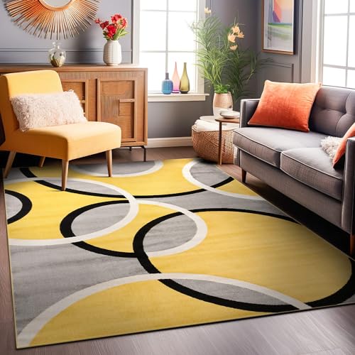 Rugshop Contemporary Abstract Circles Easy Maintenance for Home Office,Living Room,Bedroom,Kitchen Soft Area Rug 6'6" x 9' Yellow