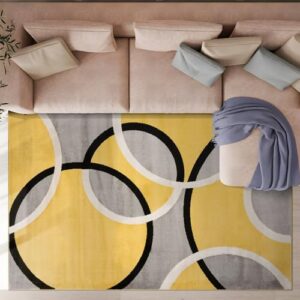 Rugshop Contemporary Abstract Circles Easy Maintenance for Home Office,Living Room,Bedroom,Kitchen Soft Area Rug 6'6" x 9' Yellow