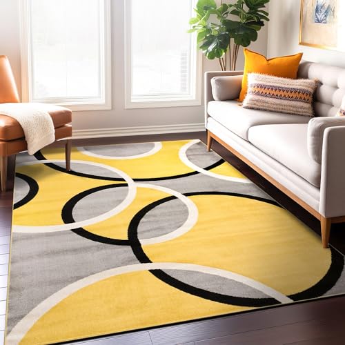 Rugshop Contemporary Abstract Circles Easy Maintenance for Home Office,Living Room,Bedroom,Kitchen Soft Area Rug 6'6" x 9' Yellow