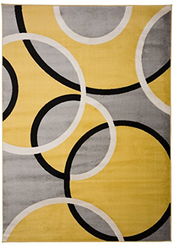 Rugshop Contemporary Abstract Circles Easy Maintenance for Home Office,Living Room,Bedroom,Kitchen Soft Area Rug 6'6" x 9' Yellow