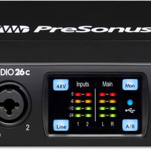 PreSonus Studio 26c 2x4 USB Type-C Audio/MIDI Interface and Studio One Artist Software kit with Condenser Microphone Shockmount, and XLR Cable