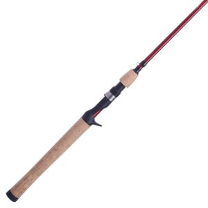 berkley 6’6” cherrywood hd casting rod, one piece spinning rod, 8-17lb line rating, medium rod power, fast action, 1/4-3/4 oz. lure rating, red