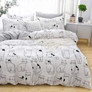 layenjoy leopard duvet cover set queen 100% cotton black grey cheetah print on white bedding 1 safari comforter cover full with zipper ties 2 pillowcases for kids teens boys girls women