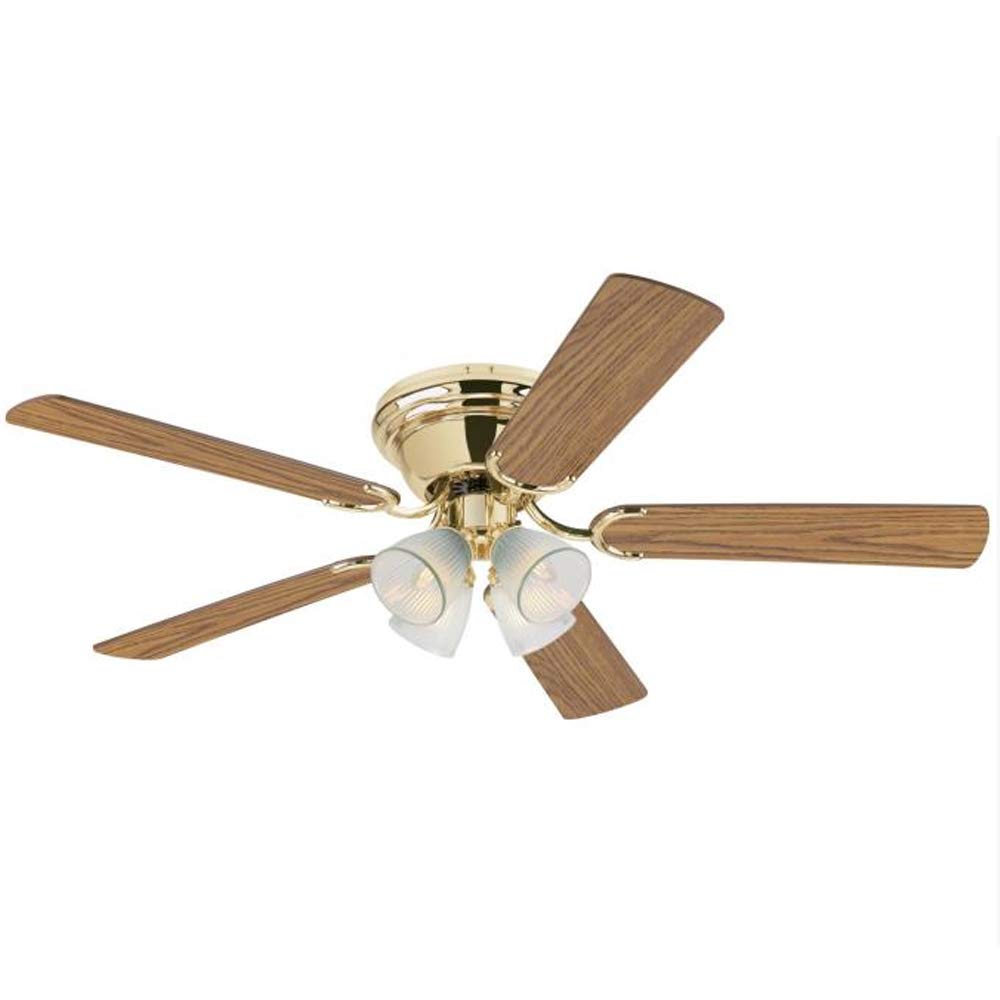 Ciata Lighting 52 Inch Contempora IV Polished Brass Finish Indoor Ceiling Fan with Dimmable LED Light Fixture in Clear Ribbed Glass with Reversible Walnut/Oak Blades