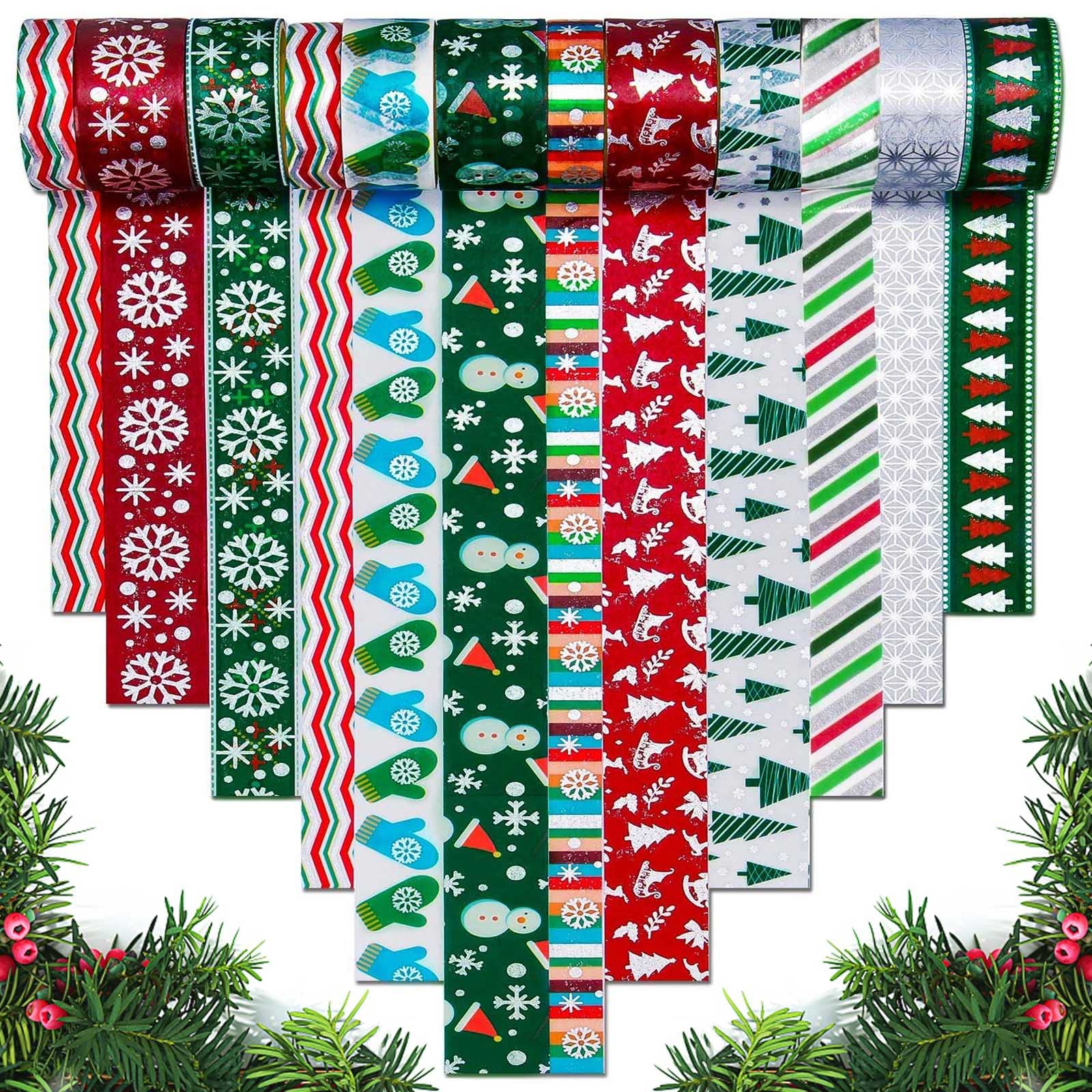 Christmas Washi Tape - 12 Rolls Holiday Washi Tapes 3 Sizes Red Green Christmas Duct Tape Silver Foil Masking Tape Assortment Xmas Tape for Christmas Scrapbook Journal DIY Craft Gift Wrapping