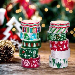 Christmas Washi Tape - 12 Rolls Holiday Washi Tapes 3 Sizes Red Green Christmas Duct Tape Silver Foil Masking Tape Assortment Xmas Tape for Christmas Scrapbook Journal DIY Craft Gift Wrapping