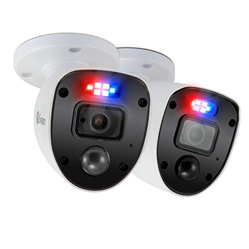 Swann Security outdoor 1080p Full HD Flashing Lights Bullet Analogue CCTV Camera - 2 Pack, White, Motion Only