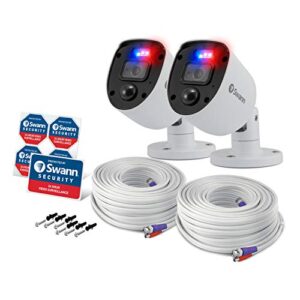 Swann Security outdoor 1080p Full HD Flashing Lights Bullet Analogue CCTV Camera - 2 Pack, White, Motion Only