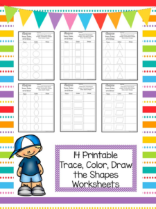 14 printable trace, color, and draw the shapes worksheets