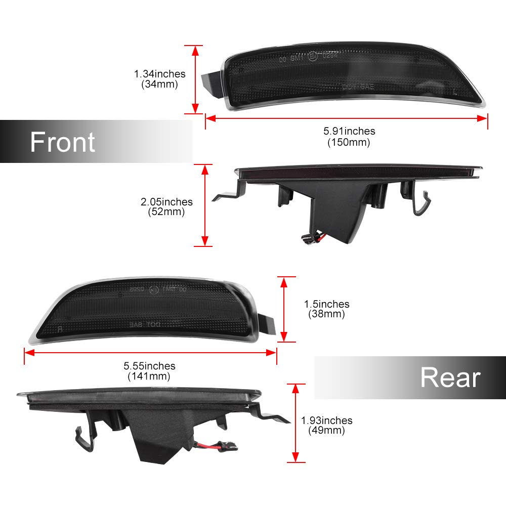 NSLUMO LED Side Marker Lights for 2016-up Mazda MX-5 Miata ND Smoked Lens Amber Front & Rear Red Marker Lights Replace OEM Sidemarker Lamps