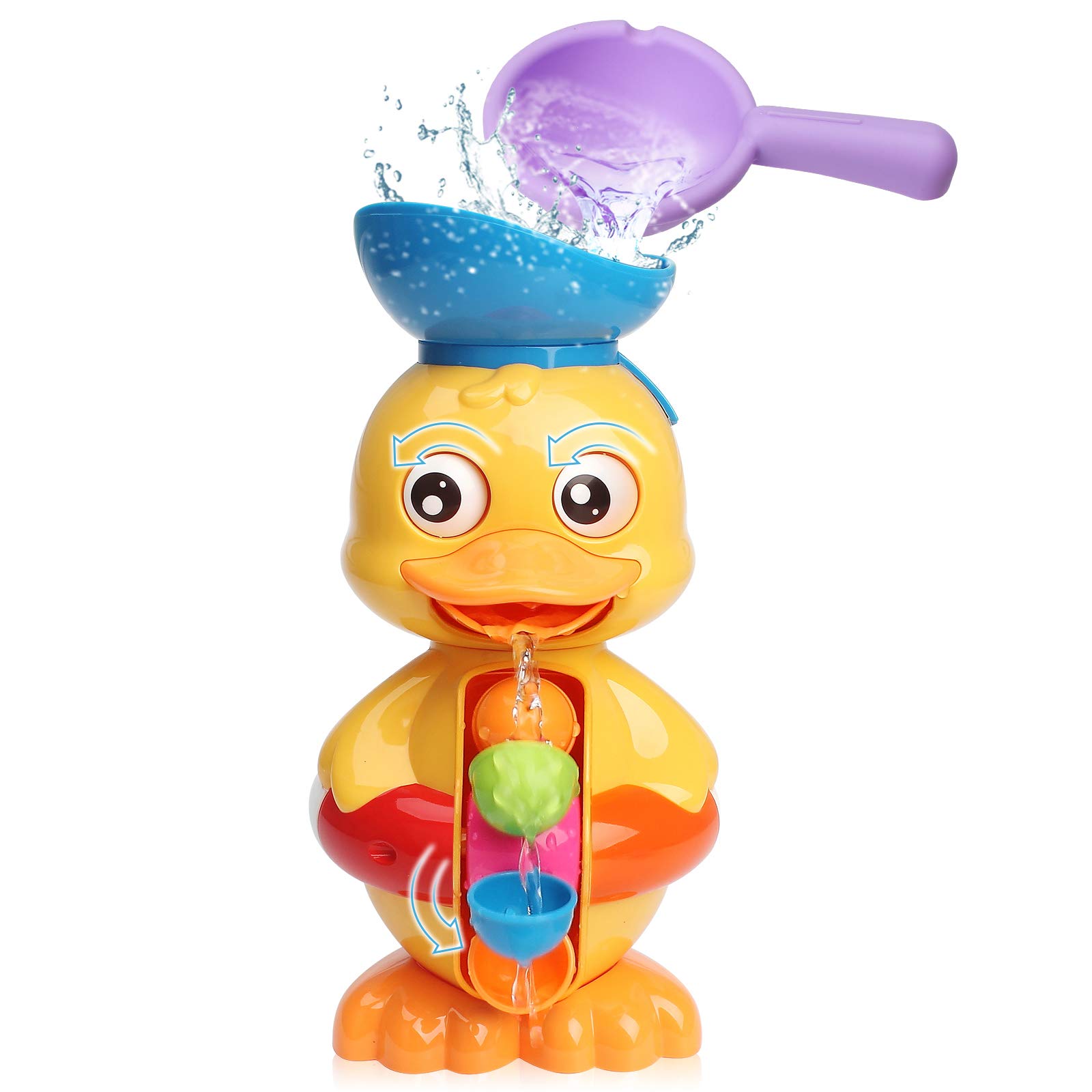 Sitodier Bath Bathtub Toys for Toddlers 1 2 3 Years Old | Duck Bathtub Toys with Rotatable Waterwheel/Eyes | Bathroom Strong Suckers Water Scoop Fun Bath Toys for Toddlers Boys Girls 1-4 Years