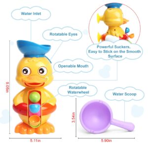 Sitodier Bath Bathtub Toys for Toddlers 1 2 3 Years Old | Duck Bathtub Toys with Rotatable Waterwheel/Eyes | Bathroom Strong Suckers Water Scoop Fun Bath Toys for Toddlers Boys Girls 1-4 Years