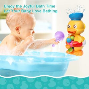 Sitodier Bath Bathtub Toys for Toddlers 1 2 3 Years Old | Duck Bathtub Toys with Rotatable Waterwheel/Eyes | Bathroom Strong Suckers Water Scoop Fun Bath Toys for Toddlers Boys Girls 1-4 Years