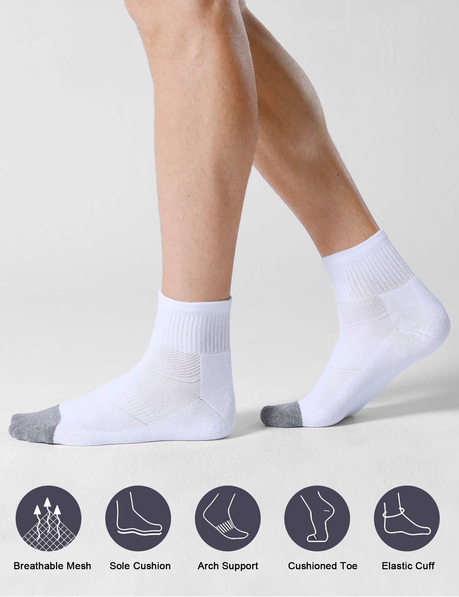 CS CELERSPORT 6 Pack Men's Ankle Socks with Cushion Athletic Running Socks, White, Shoe Size: 9-12