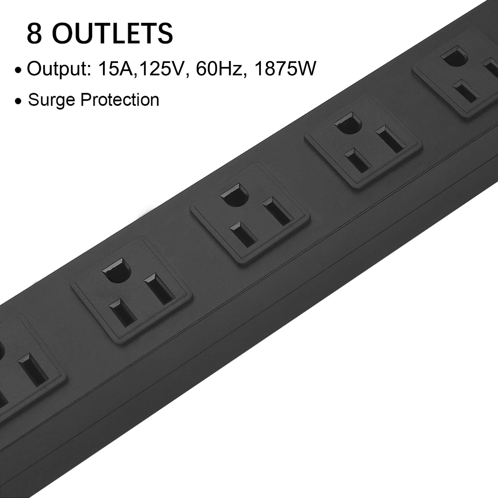 HHSOET Metal Wide Spaced Power Strip, 8 Outlets, Black, 1200J Surge Protector, 15A, 125V, 60Hz, 1875W