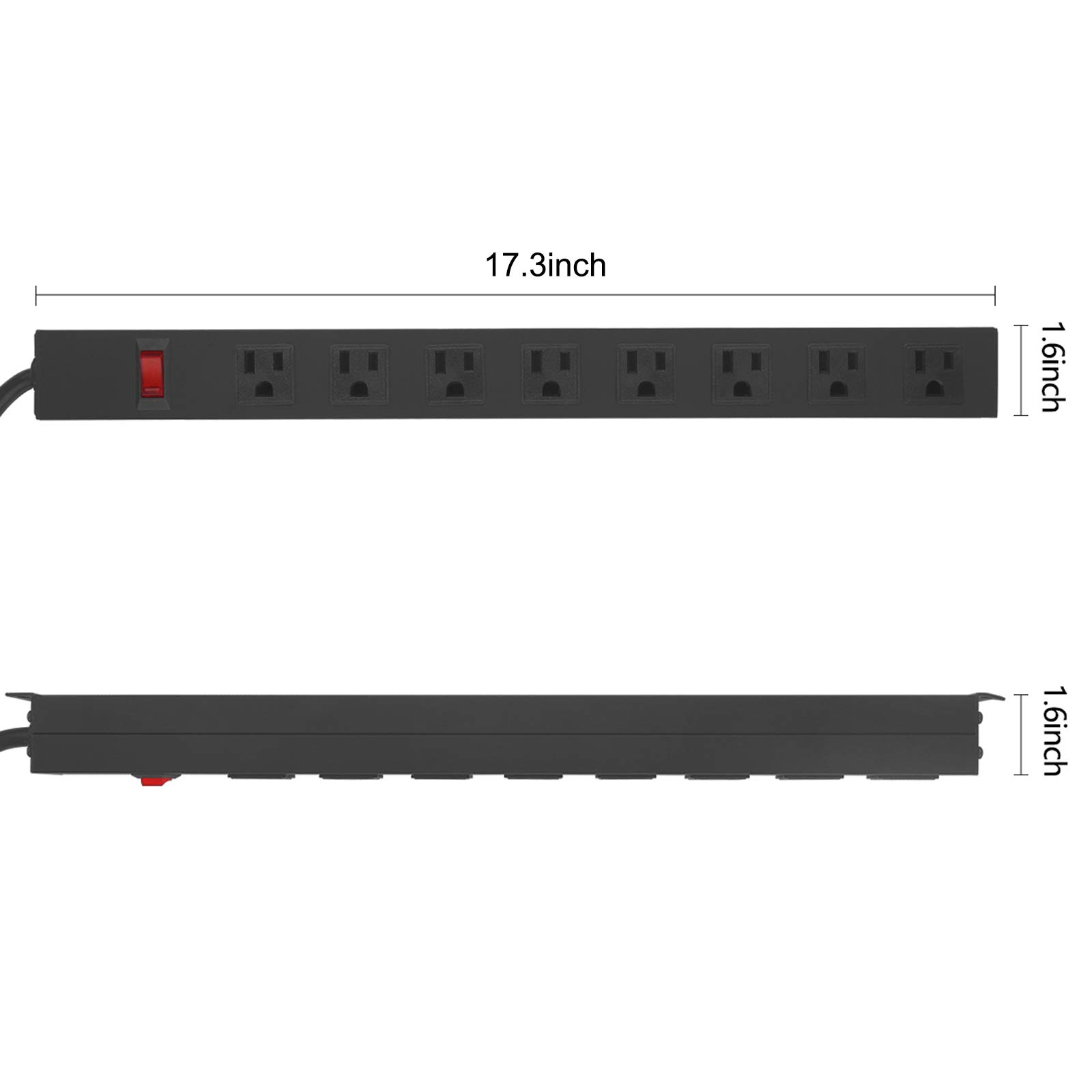 HHSOET Metal Wide Spaced Power Strip, 8 Outlets, Black, 1200J Surge Protector, 15A, 125V, 60Hz, 1875W