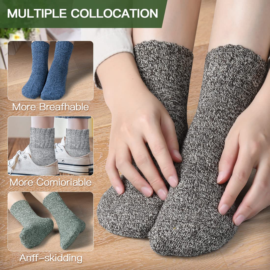 FYC Winter Womens Socks Wool Warm Thick Knit Cozy Crew Casual Vintage Soft Socks for Women Christmas Gifts Socks 5 Pairs